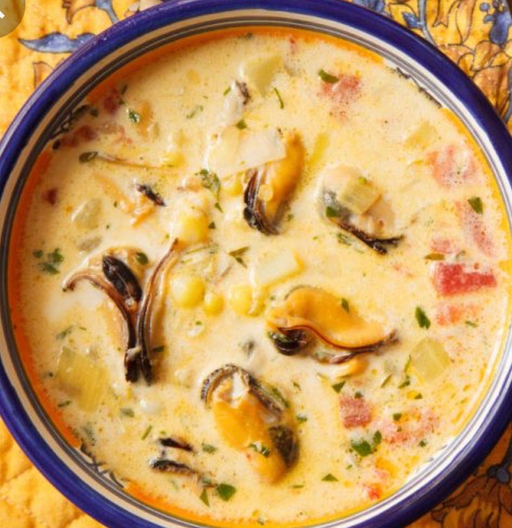 Mussel Chowder with onions and spinach | Sage and Swift Gourmet Catering